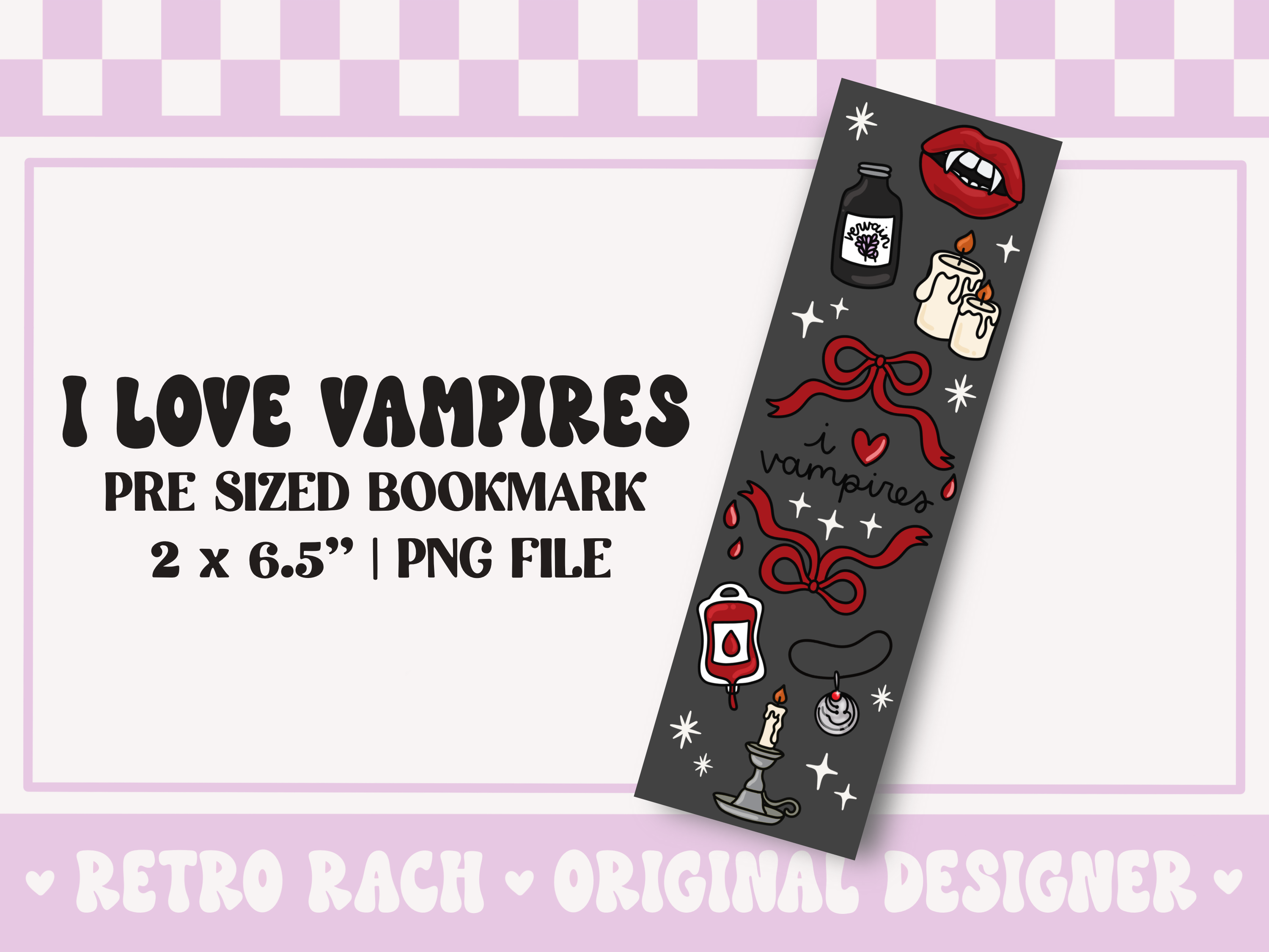I Heart Vampires Bookmark PNG File – Retro Rach